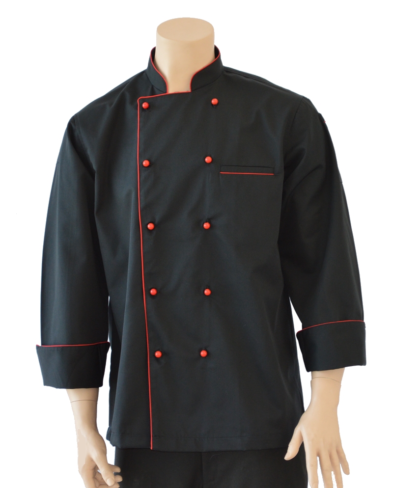 Red Piping Black Long Sleeve Jacket Chef Jackets [NAI0036] - $37.95 ...